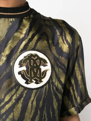Roberto Cavalli Tiger-print Logo-patch Silk T-shirt