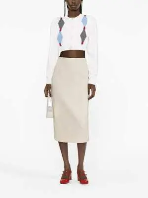Alessandra Rich Wool Bouclé Midi Pencil Skirt - Neutrals