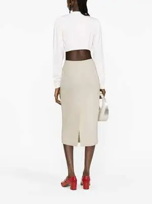 Alessandra Rich Wool Bouclé Midi Pencil Skirt - Neutrals