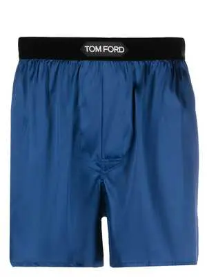 TOM FORD Logo-waistband Silk Boxers - Blue