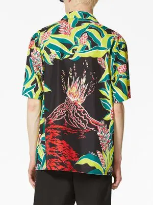 Valentino Garavani Volcano-print Bowling Shirt - Black