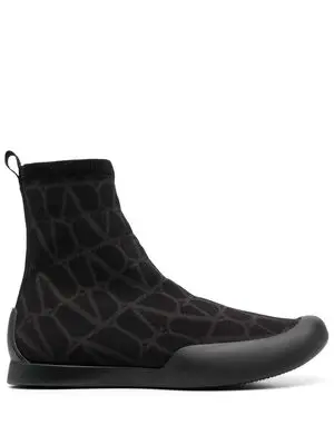 Valentino Garavani Toile Iconographe Sock Boots - Black