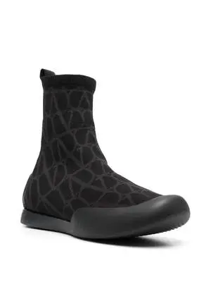 Valentino Garavani Toile Iconographe Sock Boots - Black