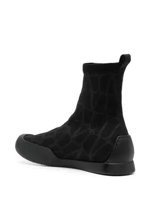Valentino Garavani Toile Iconographe Sock Boots - Black