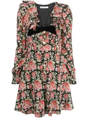 Alessandra Rich Rose-print Silk Minidress