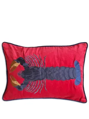 LES-OTTOMANS Lobster-embroidered Linen Cushion - Red