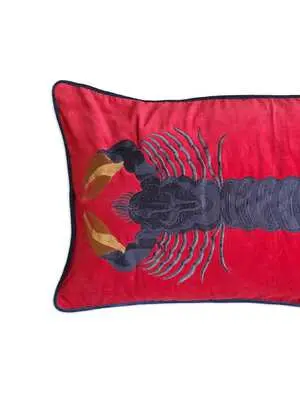 LES-OTTOMANS Lobster-embroidered Linen Cushion