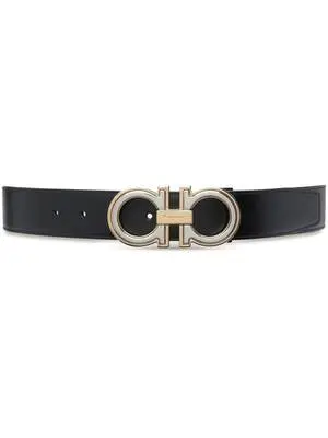 FERRAGAMO Gancini Buckle Leather Belt - Black