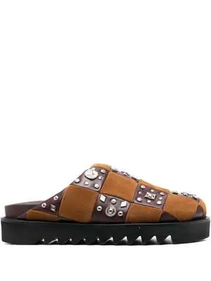Toga Stud-embellished Leather Clogs - Red