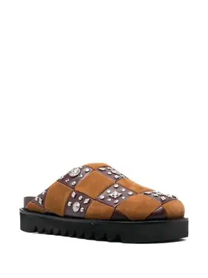 Toga Stud-embellished Leather Clogs - Red