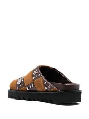 Toga Stud-embellished Leather Clogs - Red