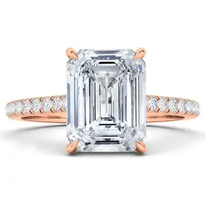 HAUTECARAT Emerald Cut Pavé Lab Grown Diamond Ring - 2.50 Ctw 18k Rose Gold