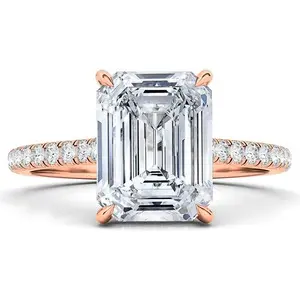 HAUTECARAT Emerald Cut Pavé Lab Grown Diamond Ring - 3.00 Ctw 18k Rose Gold