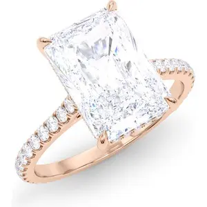 HAUTECARAT HauteCarat Radiant Cut Pave Lab-Created Diamond Ring In 18k Gold Rose Gold