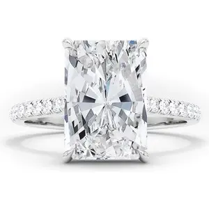 HAUTECARAT HauteCarat Radiant Cut Pave Lab-Created Diamond Ring In 18k Gold White Gold