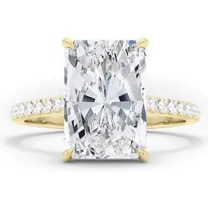 HAUTECARAT HauteCarat Radiant Cut Pave Lab-Created Diamond Ring In 18k Gold Yellow Gold