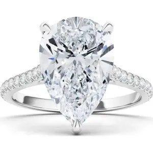 HAUTECARAT Pear Cut Pavé Lab Grown Diamond Ring - 2.50 Ctw 18k White Gold