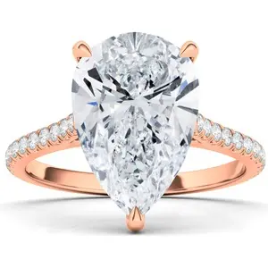 HAUTECARAT HauteCarat Pear Cut Pavé Lab Grown Diamond Ring In 18k Gold Rose Gold