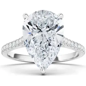 HAUTECARAT HauteCarat Pear Cut Pavé Lab Grown Diamond Ring In 18k Gold White Gold