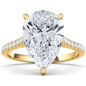 HAUTECARAT HauteCarat Pear Cut Pavé Lab Grown Diamond Ring In 18k Gold Yellow Gold
