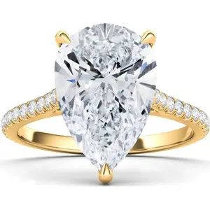 HAUTECARAT Pear Cut Pavé Lab Grown Diamond Ring - 3.00 Ctw 18k Yellow Gold