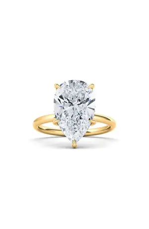 HAUTECARAT Pear Cut Lab Created Diamond Ring - 3.00 Ctw 18k Yellow Gold