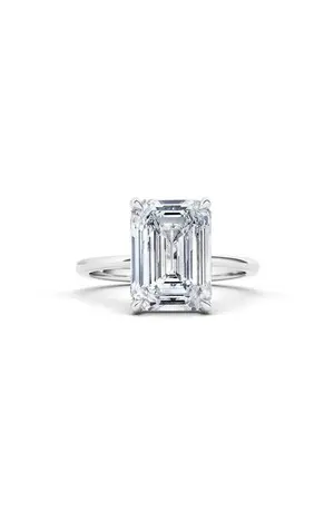 HAUTECARAT HauteCarat Emerald Cut Lab Created Diamond Ring 3.00 Ctw 18k White Gold