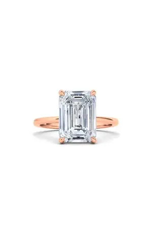 HAUTECARAT HauteCarat Emerald Cut Lab Created Diamond Ring Rose Gold