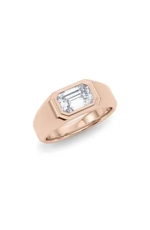 HAUTECARAT HauteCarat Emerald Cut Diamond Signet Ring 18k Rose Gold