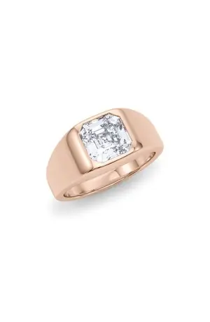 HAUTECARAT HauteCarat Asscher-Cut Lab-Created Diamond Signet Ring 18k Rose Gold