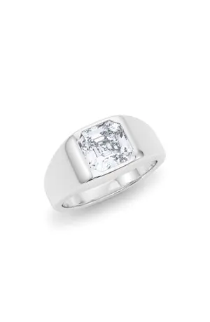 HAUTECARAT HauteCarat Asscher Cut Lab-Created Diamond Signet Ring White Gold