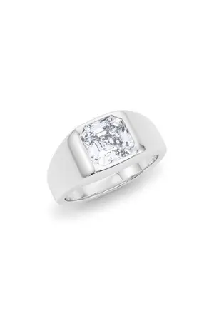 HAUTECARAT HauteCarat Asscher Cut Lab-Created Diamond Signet Ring White Gold