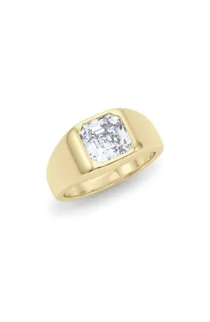 HAUTECARAT HauteCarat Asscher Cut Lab-Created Diamond Signet Ring Yellow Gold
