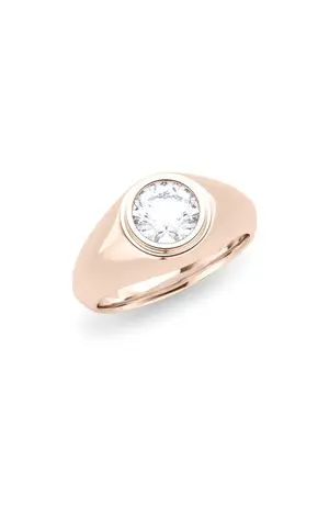 HAUTECARAT HauteCarat Round Brilliant Lab-Created Diamond Bezel Set Signet Ring In 18K Gold Rose Gold