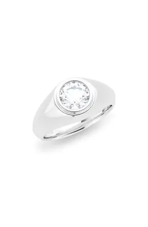 HAUTECARAT HauteCarat Round Brilliant Lab-Created Diamond Bezel Set Signet Ring In 18K Gold White Gold