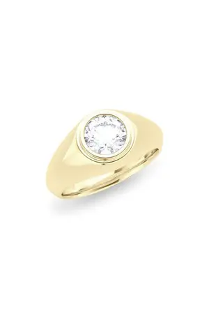 HAUTECARAT HauteCarat Round Brilliant Lab-Created Diamond Bezel Set Signet Ring In 18K Gold Yellow Gold