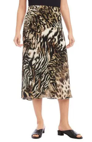 Karen Kane Bias Cut Midi Skirt - Animal Print