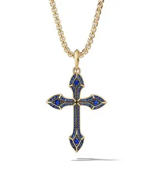 David Yurman Men's 18K Yellow Gold Gothic Cross With Pavé Sapphires  - Yellow Gold