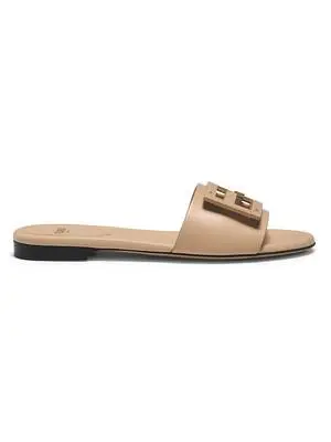 Fendi Women's Logo Leather Slide Sandals - Buff - Cuoio