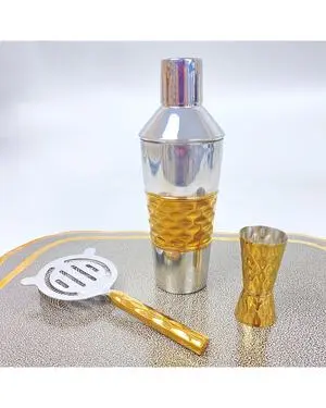 MICHAEL WAINWRIGHT Truro Gold Strainer, Jigger, & Cocktail Shaker Set - No Color