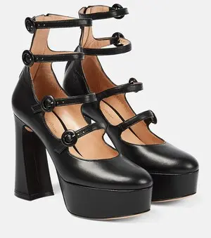 GIANVITO ROSSI Mary Jane Leather Platform Pumps - Black