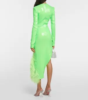 David Koma Sequined Feather-trimmed Midi Dress