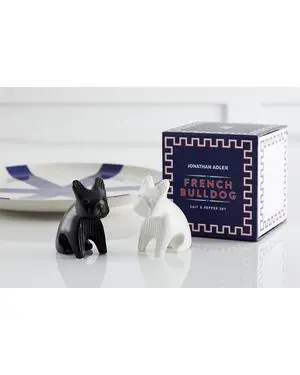 Jonathan Adler French Bulldog Salt & Pepper Shakers In & White - Black