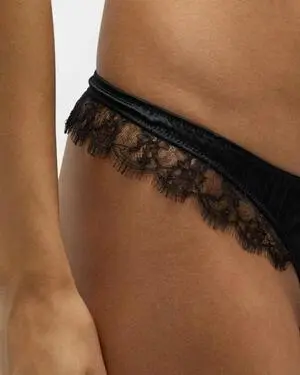 Kiki De Montparnasse Sensuel Lace-trim Silk Thong - Black