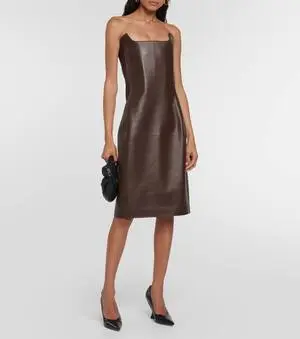 Bottega Veneta Bustier Leather Midi Dress