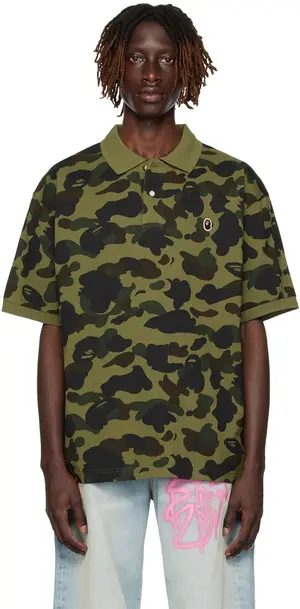 A BATHING APE BAPE Green 1st Camo One Point Polo - Green