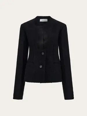 FERRAGAMO Single-breasted Linen Blazer - Black