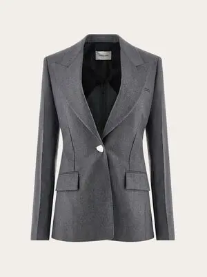 FERRAGAMO Single-Breasted Linen Blazer Grey