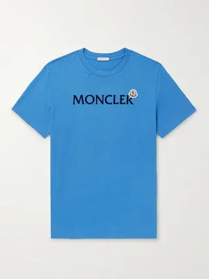 Moncler Slim-fit Logo-flocked Cotton-jersey T-shirt - Blue