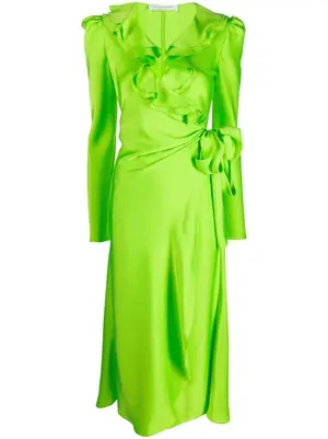 Philosophy Di Lorenzo Serafini Ruffled V-neck Long Sleeve Midi Dress